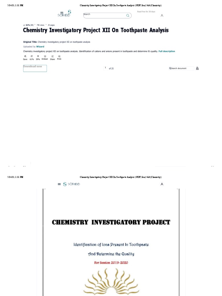 Chemistry Investigatory Project XII On Toothpaste Analysis - PDF - Ion ...