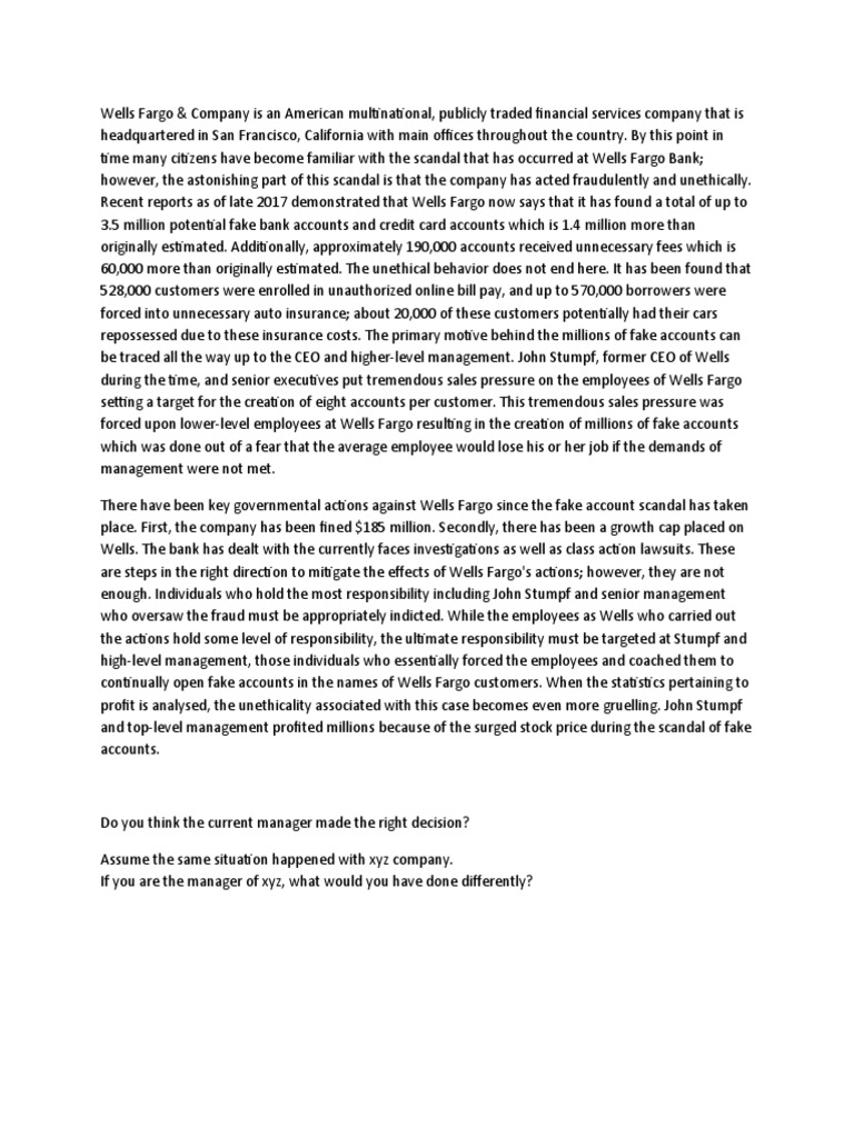 Case Study - Fake Accounts | PDF | Wells Fargo | Economies