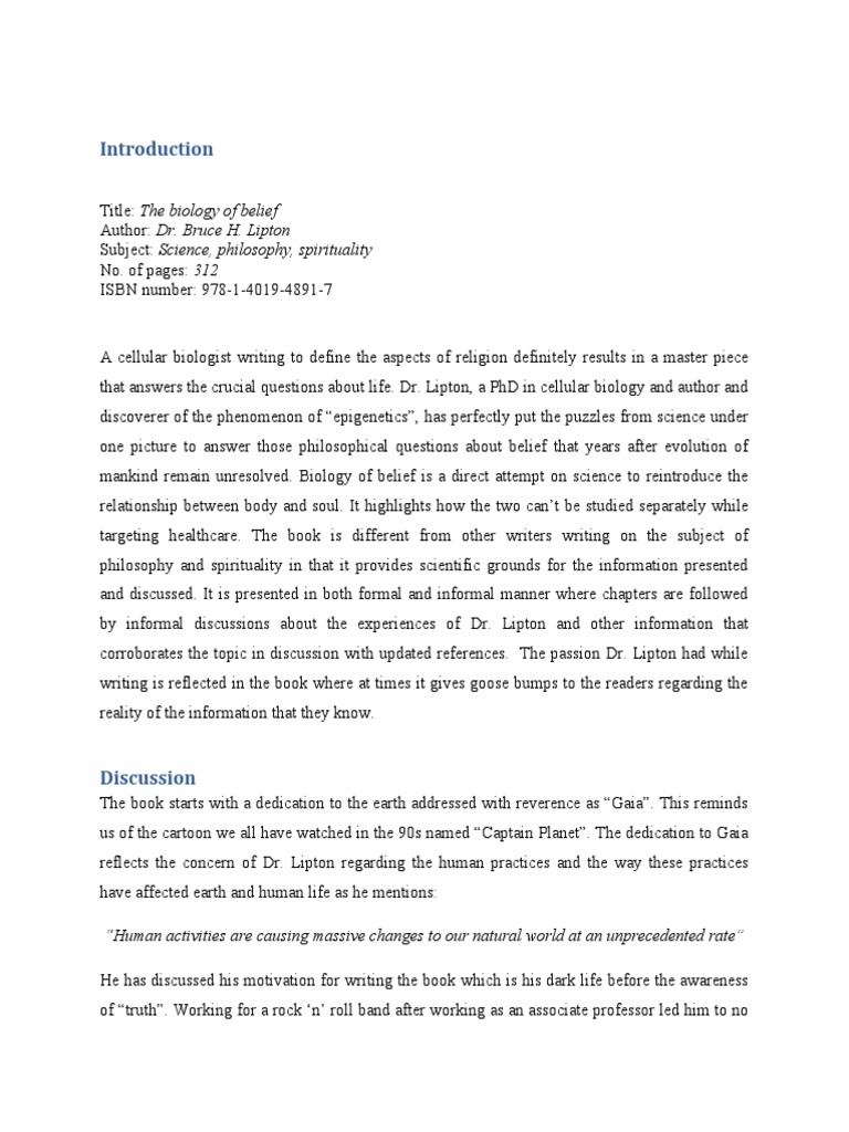 The Biology of Belief. Book Review | PDF | Life | Science