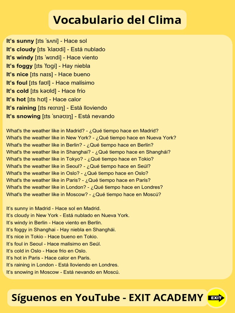 Vocabulario del Clima en Inglés | PDF | Viajes y turismo | Estudios de ...