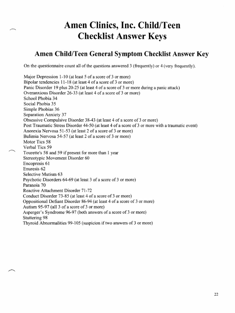 Amen's Child-Teen CHKLST Scoring Guides | PDF