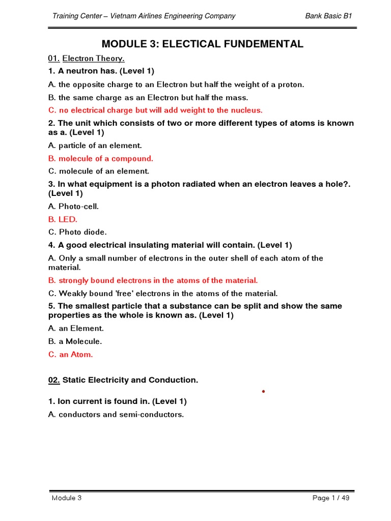Module03-Electical Fundemental KEY LEVEL 1 | PDF | Electric Motor ...