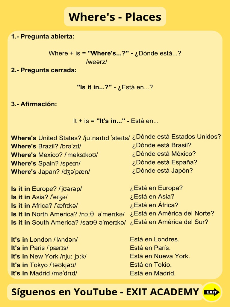 Cómo usar Where en Inglés | PDF