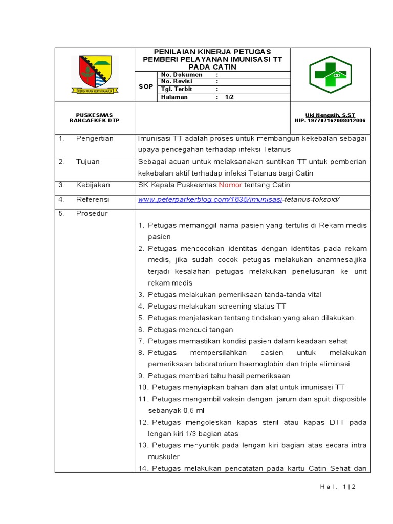 2.6.3 B SOP Imunisasi TT Catin | PDF | Sains & Matematika