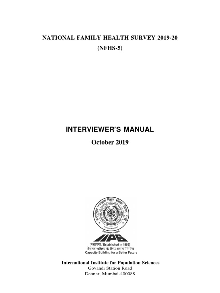 Nfhs 5 Interviewer Manual Eng Pdf Sexual Harassment Survey
