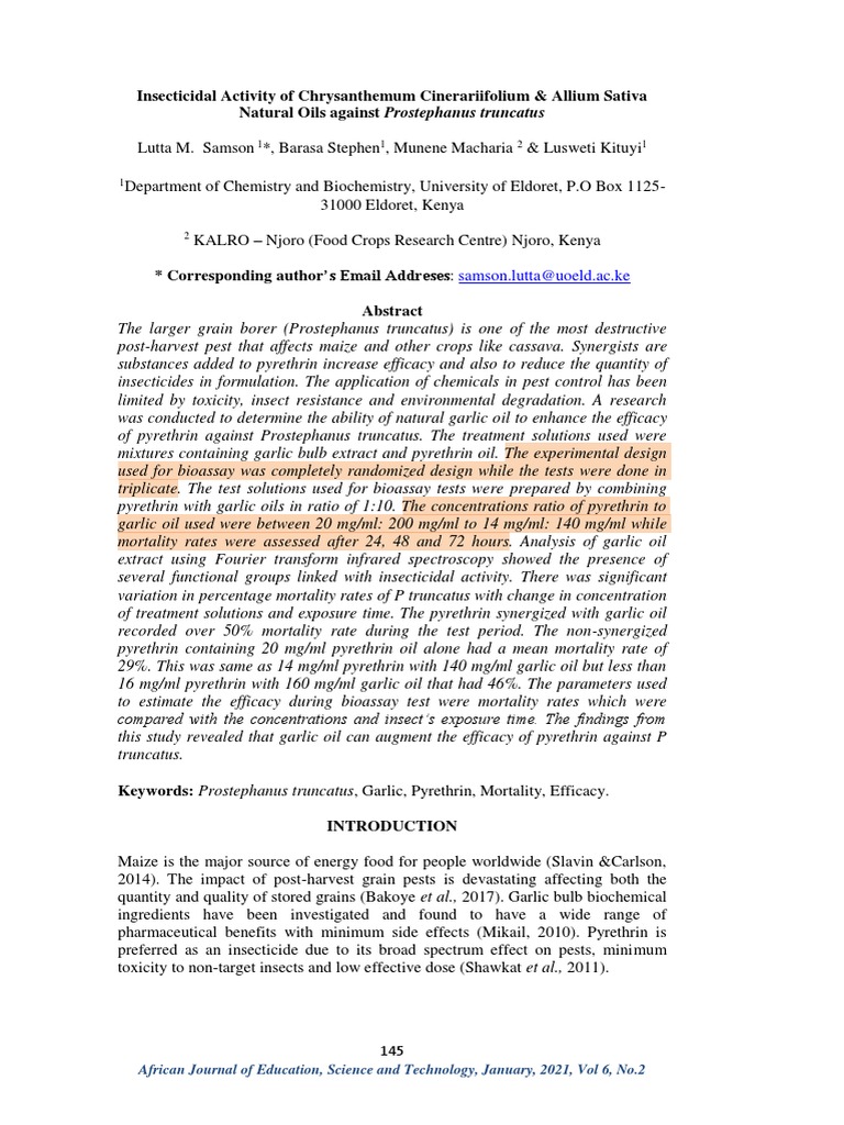 Samson Lutta Et Al | Download Free PDF | Insecticide | Chemistry
