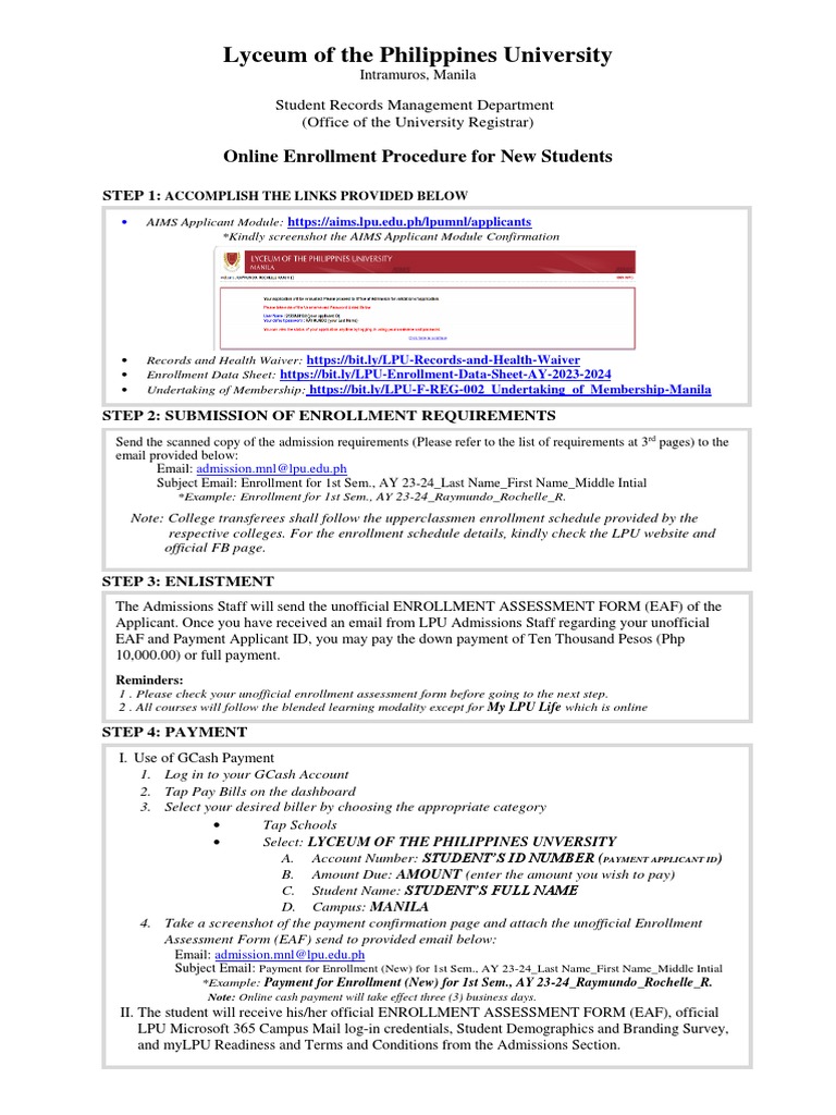 Enrollment Procedure Online As of 041723 1 | PDF