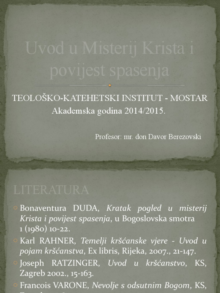 00 - Uvod U Misterij Krista I Povijest Spasenja | PDF