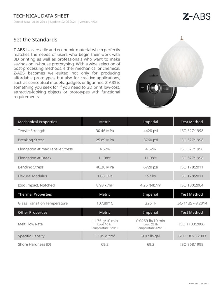 Z-ABS Technical Data Sheet Eng-1 | PDF | Pascal (Unit) | Ultimate Tensile Strength