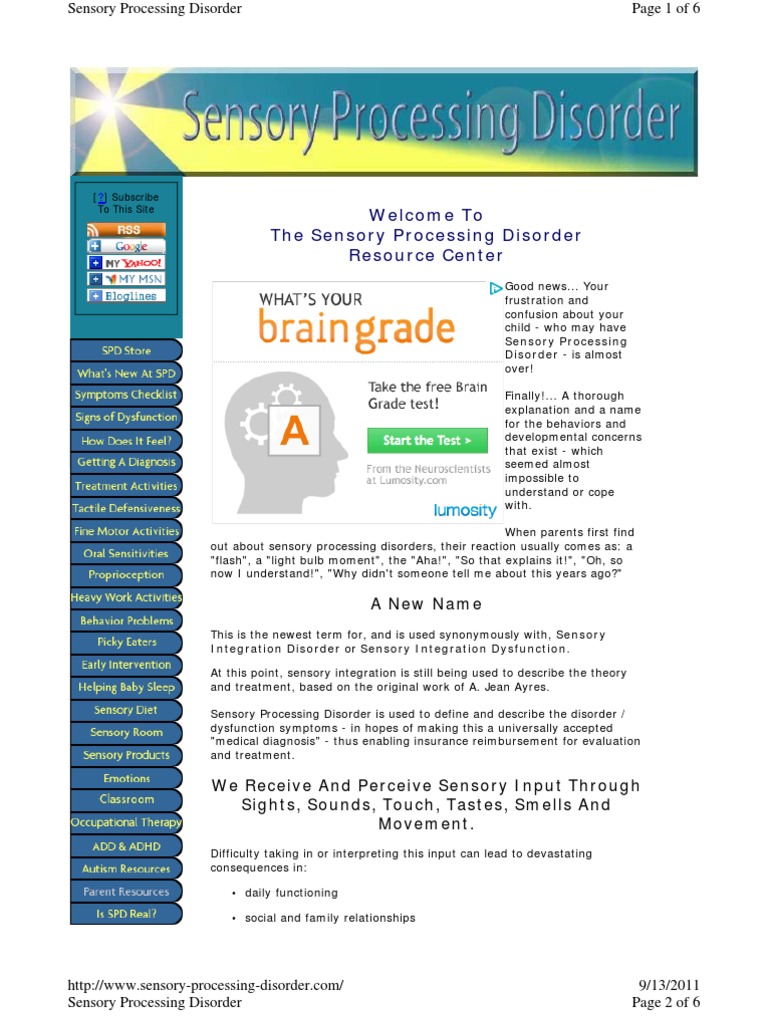 Sensory Processing Disorder | PDF | Sensory Processing Disorder ...