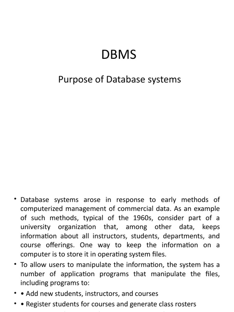 Purpose Of Dbms Pdf Databases Computer File