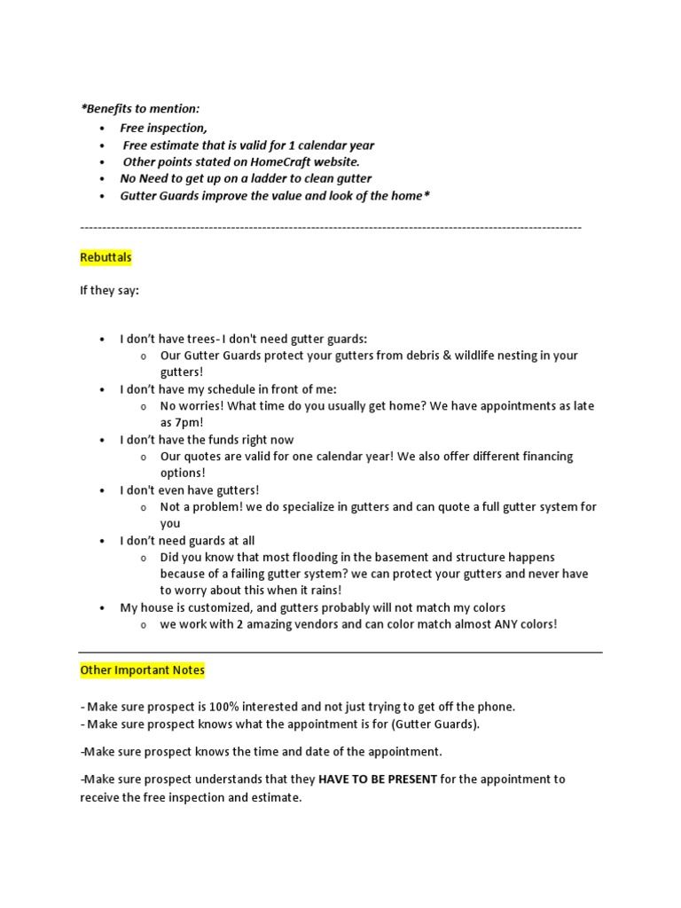 Script - Gutter Guards - Rebuttals Sheet - 08-05-2022 | PDF