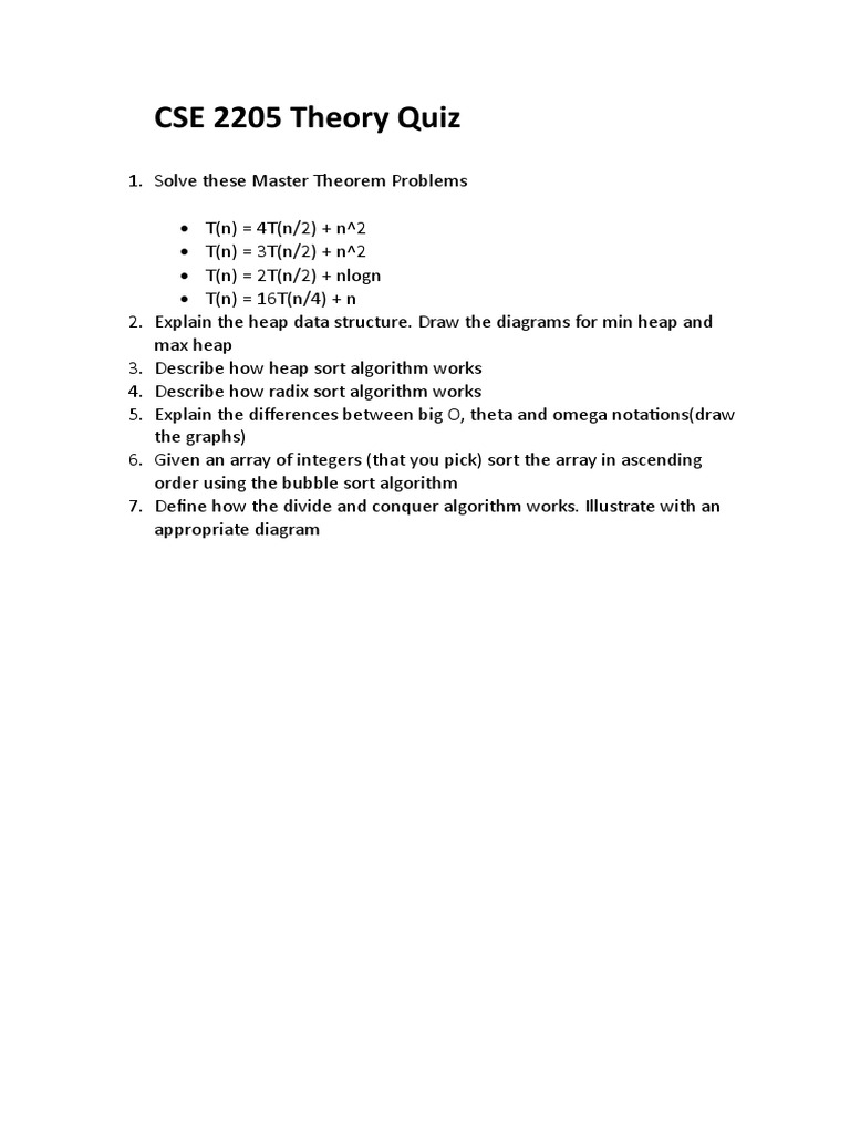 Cse 2205 Theory Quiz Pdf 