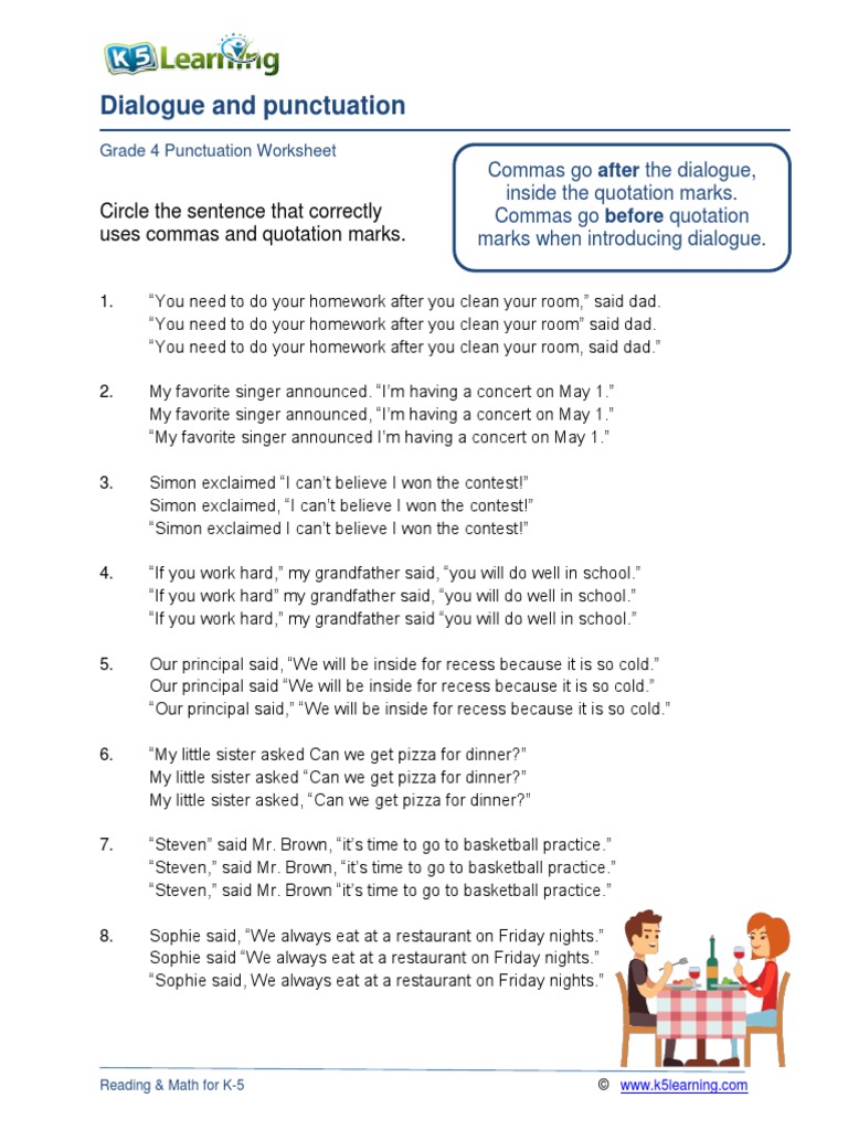 Dialogue and Punctuation Worksheet | PDF | Cooking, Food & Wine ...