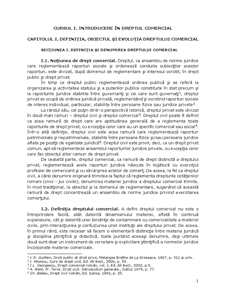 Cursul 1 - Introducere În Dreptul Comercial | PDF