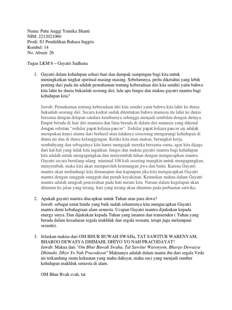 Tugas LKM 6 - Putu Anggi Yumika Shanti | PDF | Agama & Spiritualitas