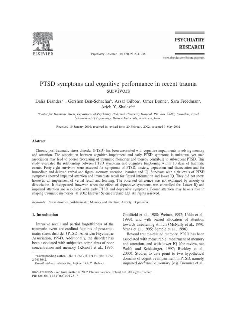 PTSD Symptoms and Cognitive Performance in Recent Trauma Survivors ...
