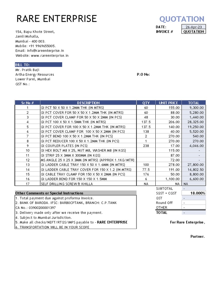 Quotation 26.04.2023 | PDF | Payments