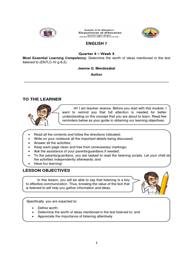 English 7 Q4 Week 3 | PDF | Learning | Cognitive Science