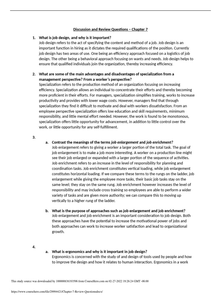 Chapter 7 Review Questions | PDF | Human Factors And Ergonomics | Employment