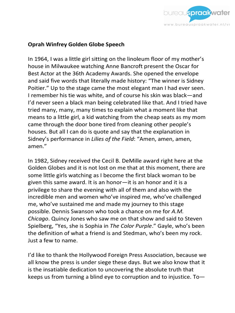 Oprah Winfrey Golden Globes Speech | PDF