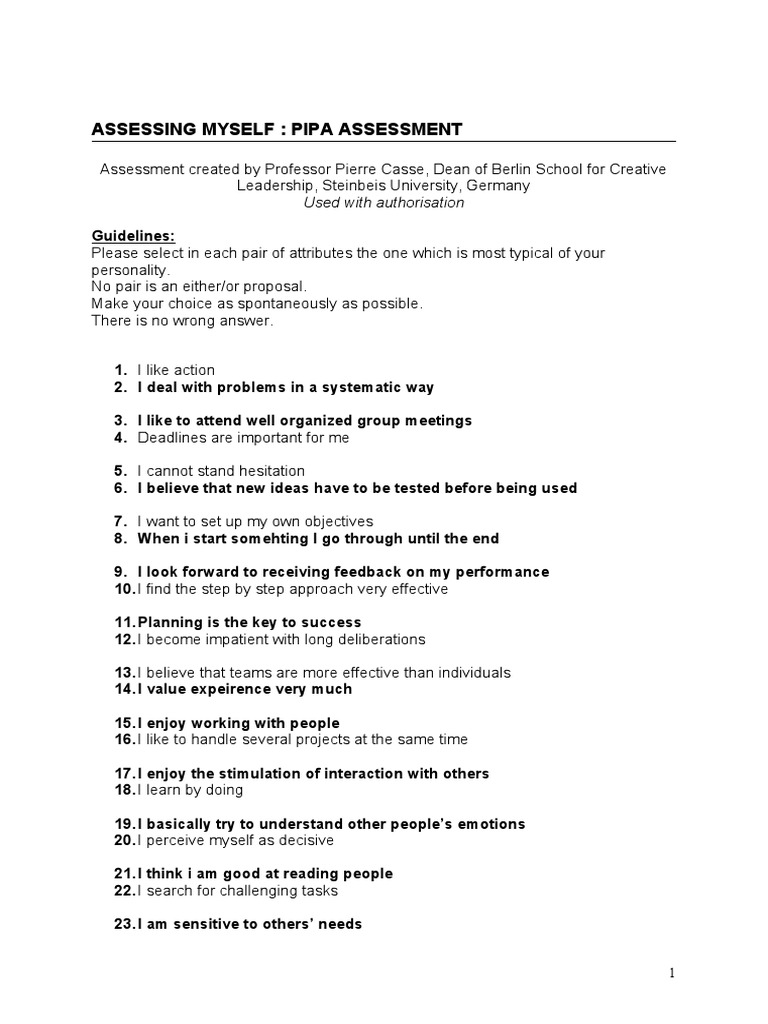 PIPA Personality Assessment Guide | PDF | Scientific Method | Cognitive ...