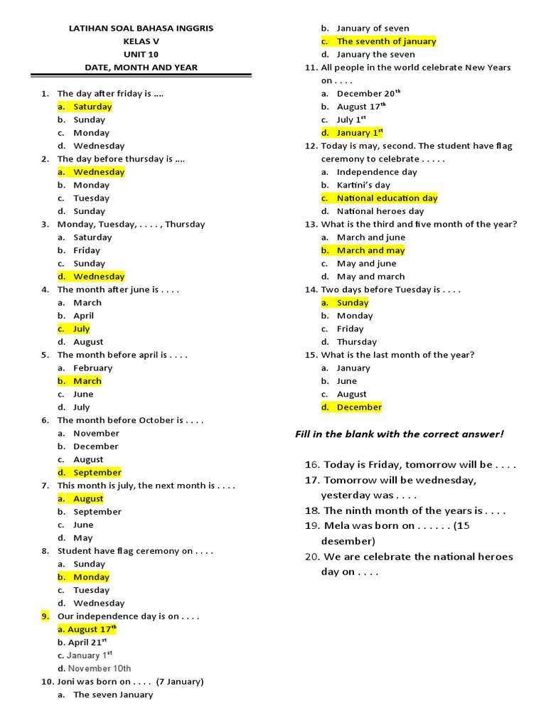 Latihan Soal Bahasa Inggris Unit 10 | PDF