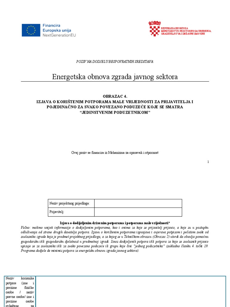 Obrazac 4. Izjava o Koristenim Potporama | PDF