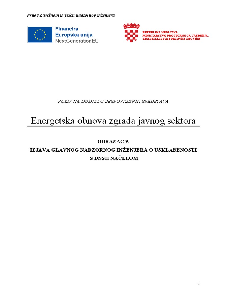 Obrazac 9. DNSH - Izjava Glavnog Nadzornog Inzenjera | PDF