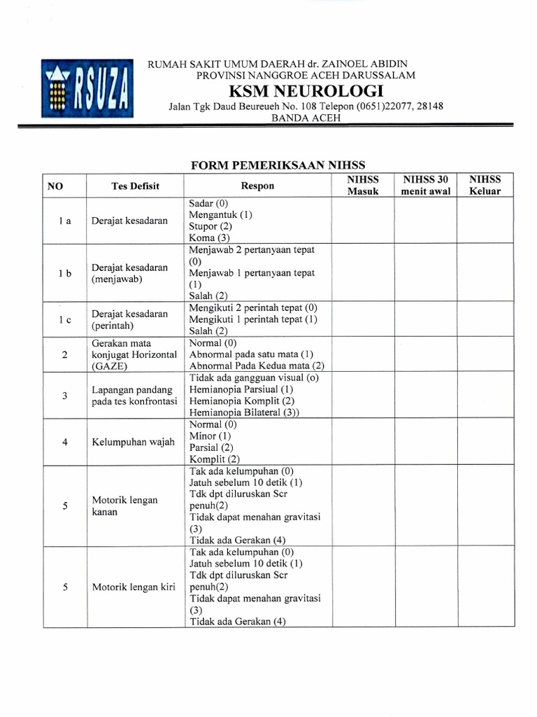 Form Pemeriksaan Nihss | PDF