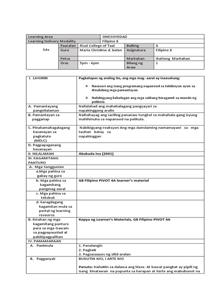 Lesson Plan Sinesos | PDF