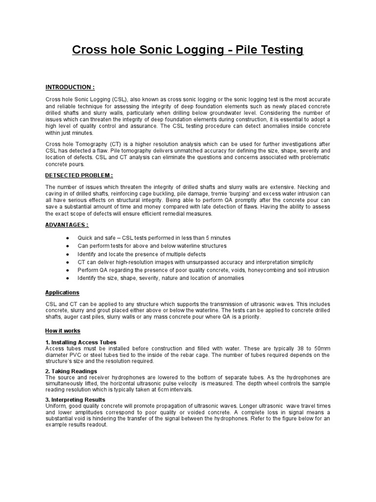Cross Hole Sonic Logging APPLICATION WORD FORMAT | PDF | Deep ...