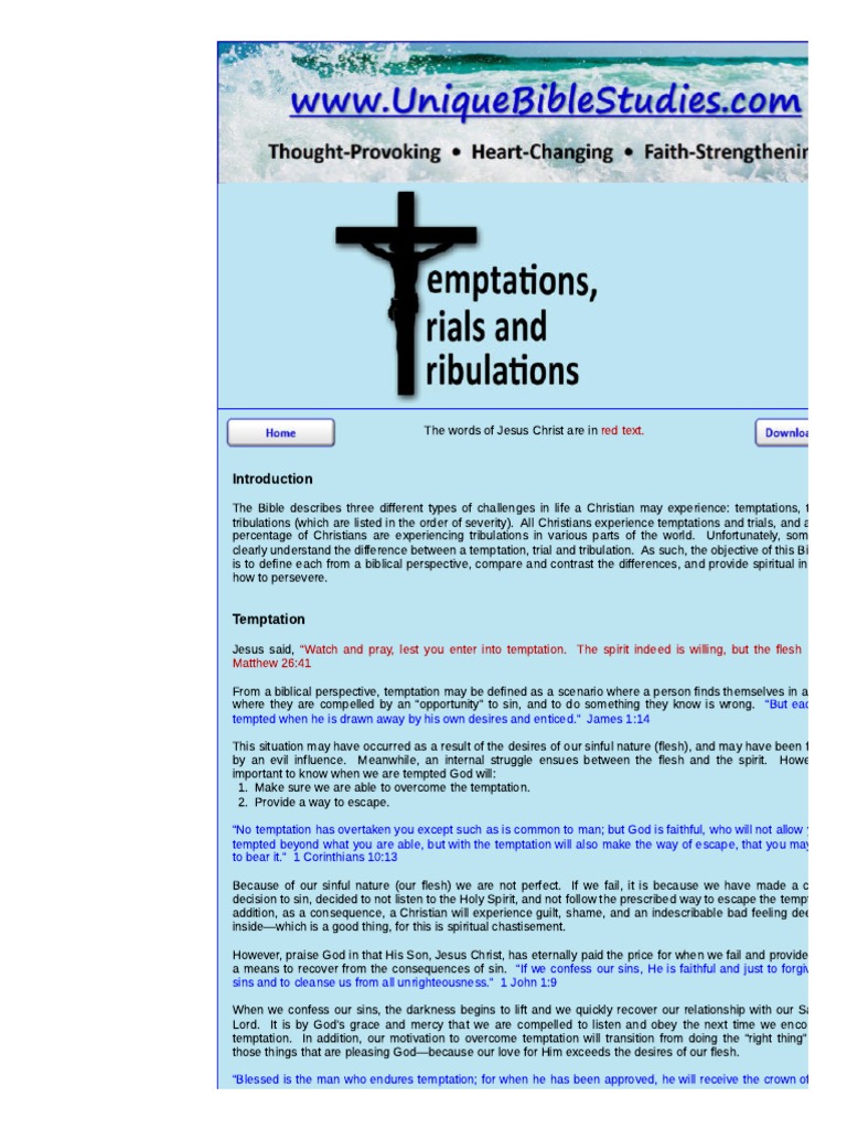 Temptations, Trials and Tribulations | PDF | Great Tribulation | Jesus
