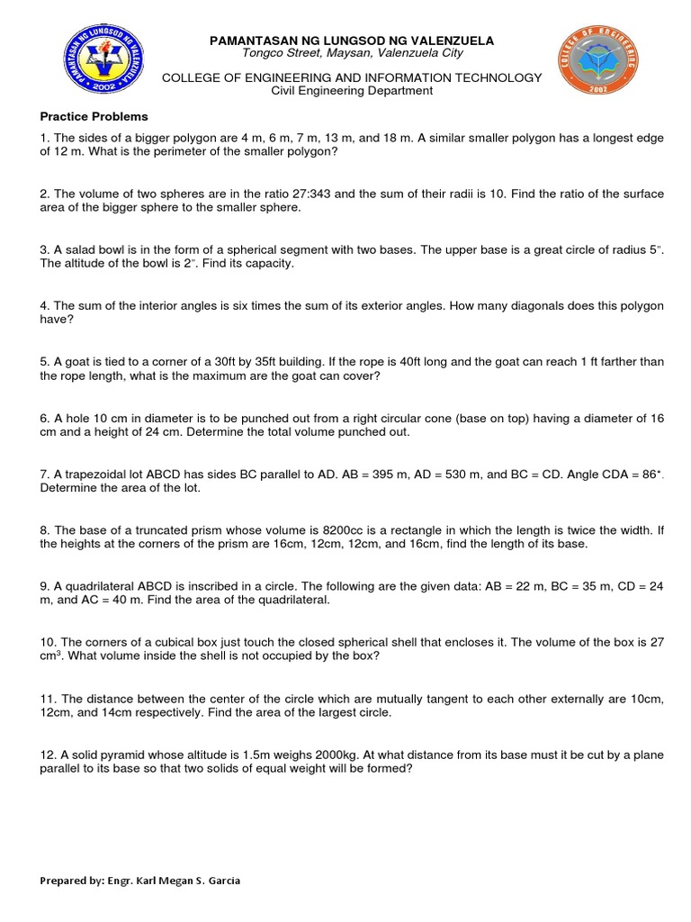 SOLID-MENSURATION-PRACTICE-PROBLEMS-1 | PDF
