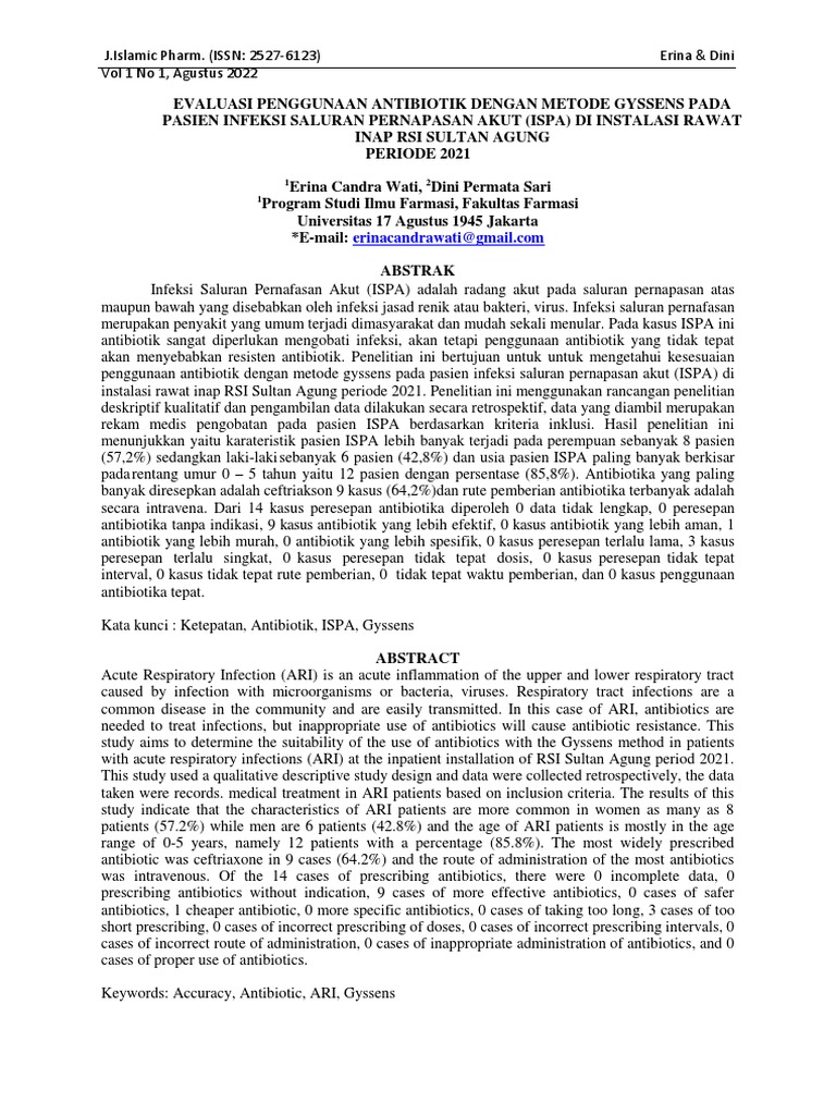 Evaluasi Penggunaan Antibiotik Dengan Metode Gyssens Pada Pasien ...