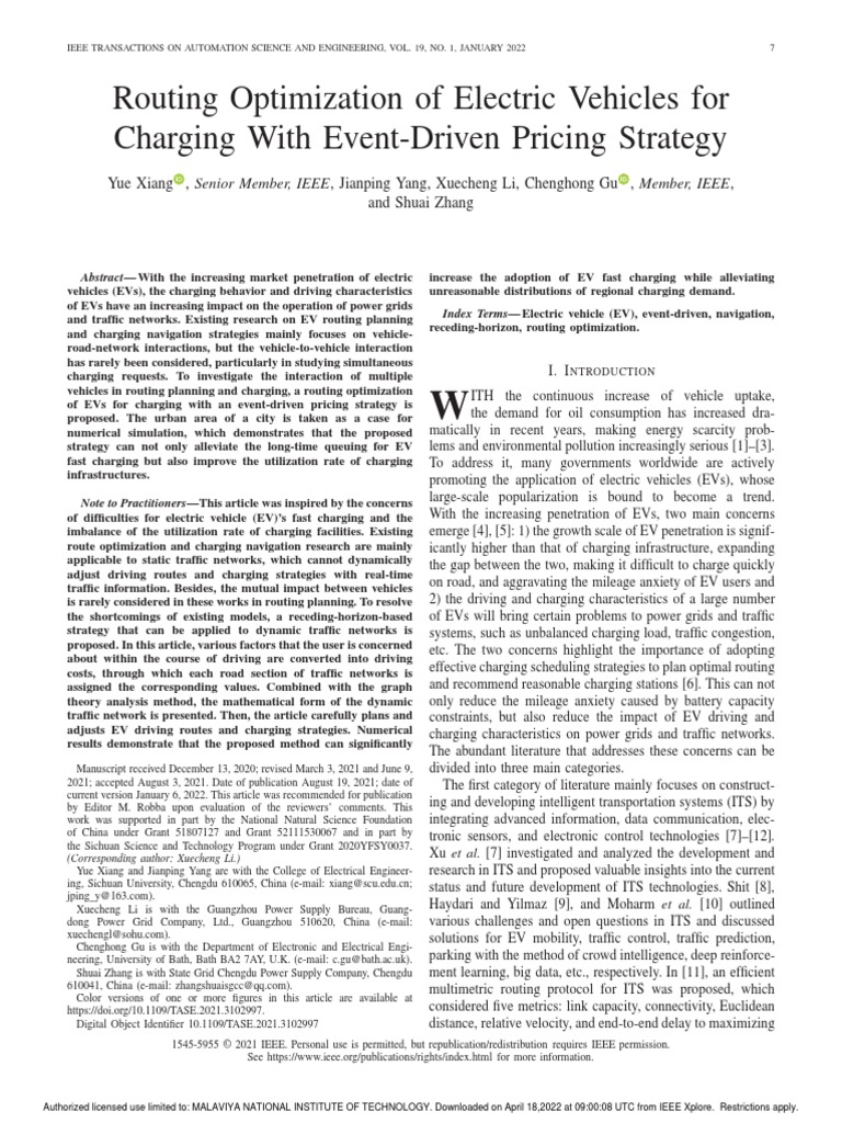 2021 Routing Optimization of Electric Vehicles For Charging With Event-Driven Pricing Strategy ...