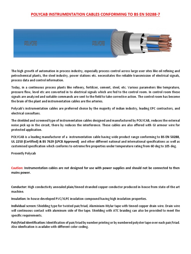 Polycab Instrumentation Cables Overview | PDF | Wire | Insulator ...