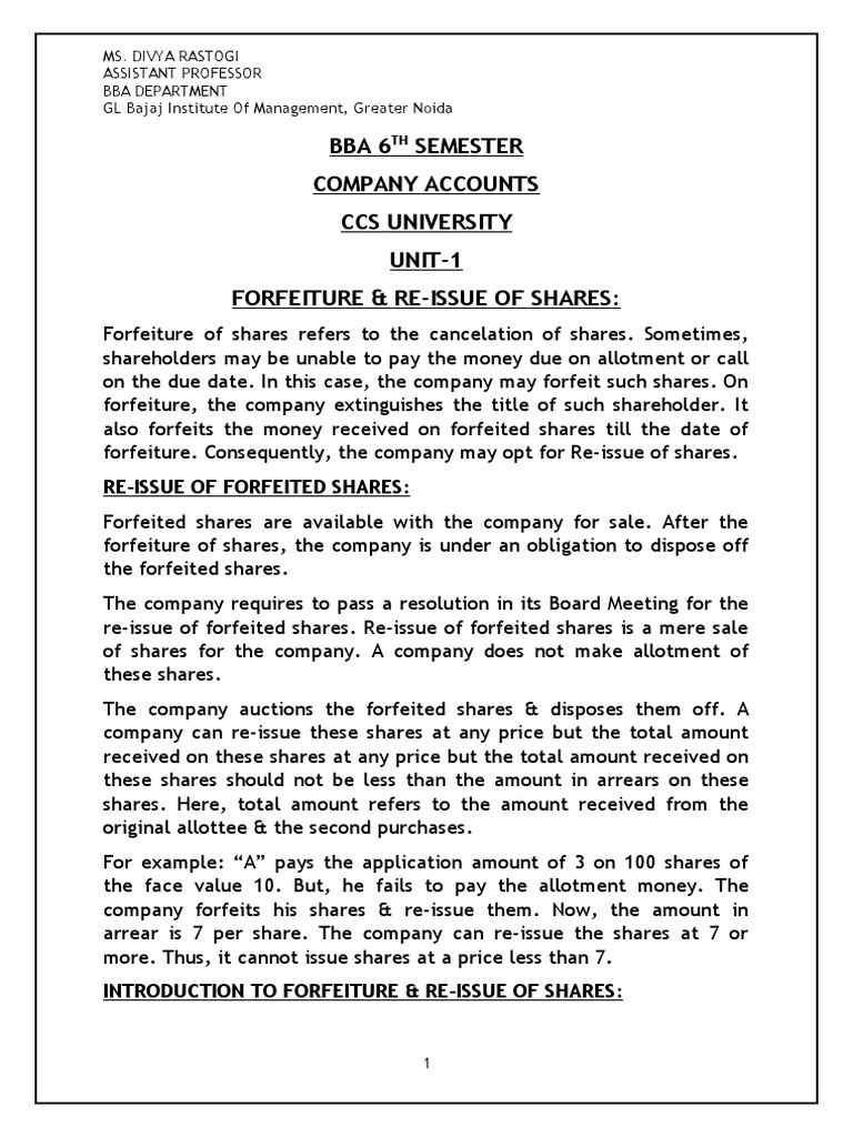 Company Accounts BBA 6TH Sem CCS UNIT-1 | PDF | Business Economics | Financial Markets