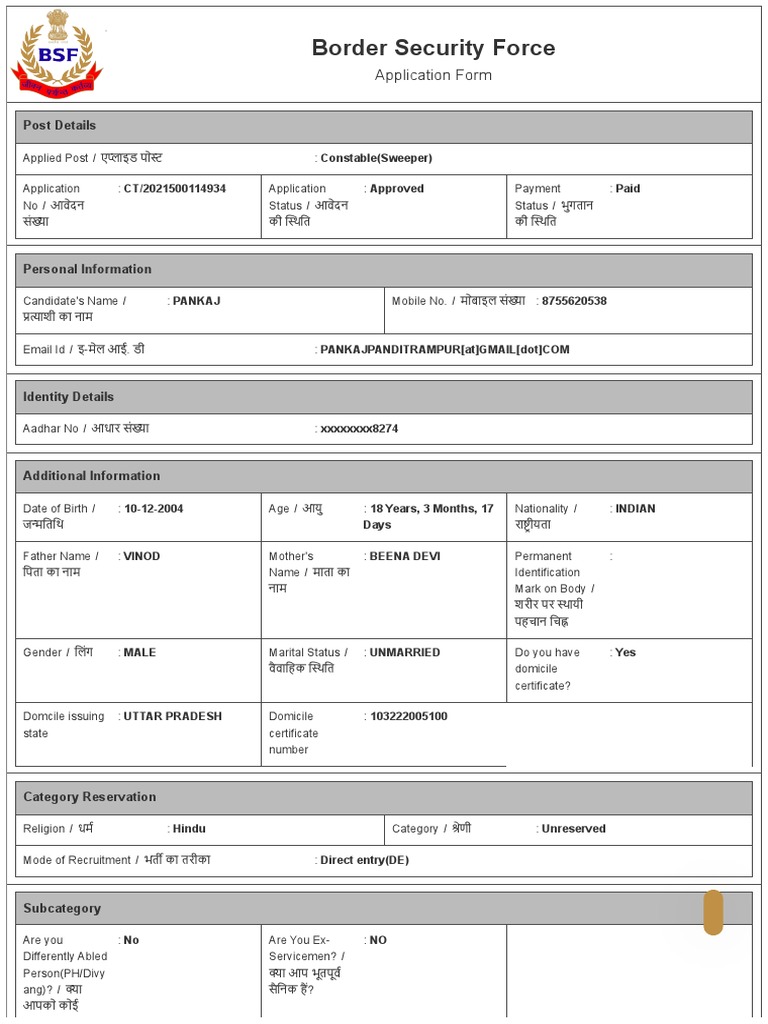 BSF - Preview Registration Form | PDF