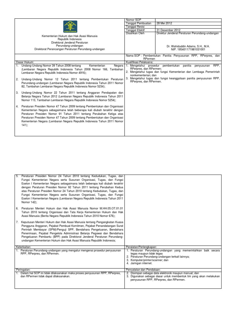 Sop Pbentukan Panitia Penyusunan Draft | PDF