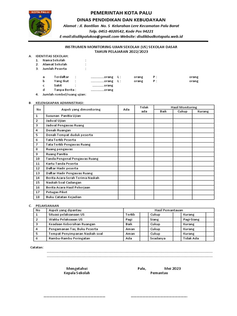Instrumen Monitoring Ujian | PDF