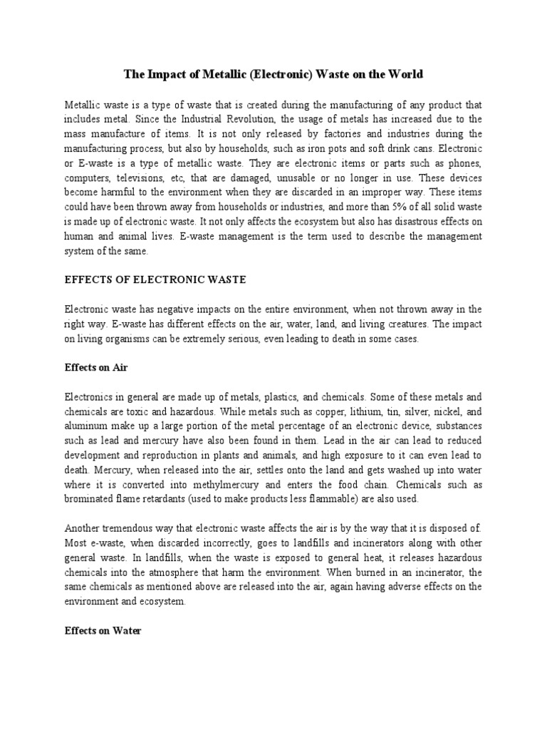 The Impact of Electronic Waste On The World | PDF | Electronic Waste ...