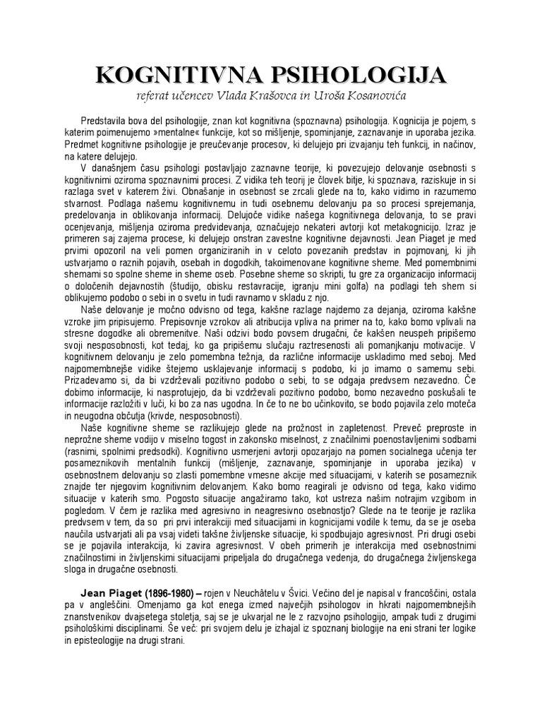 Psi Ref Kognitivna Psihologija 01 | PDF