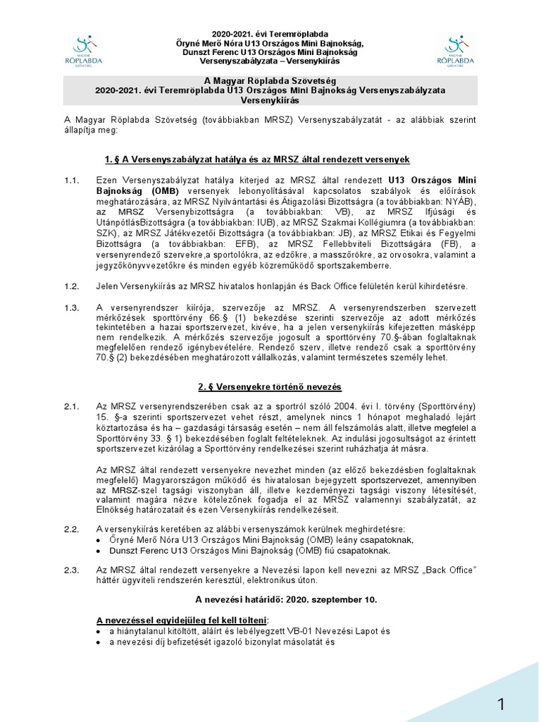 Versenykiírás U13 | PDF