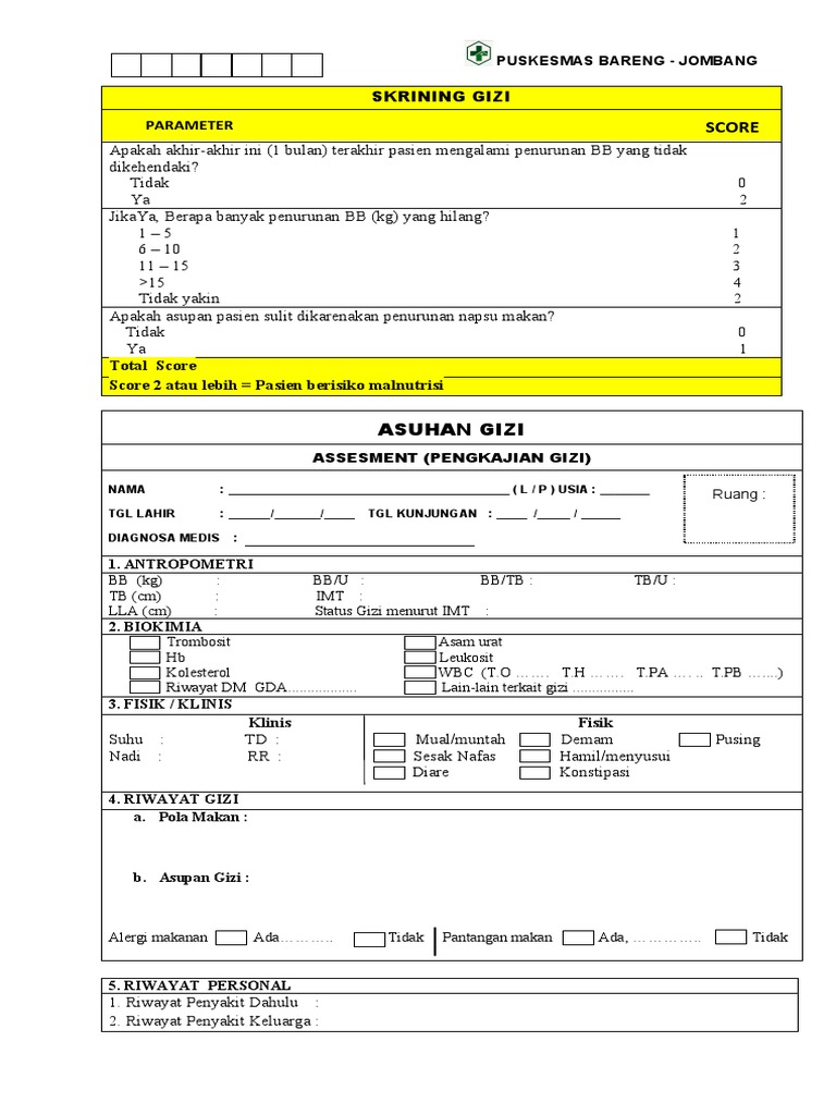 Form Asuhan Gizi Ranap Revisi - OKT 22 | PDF