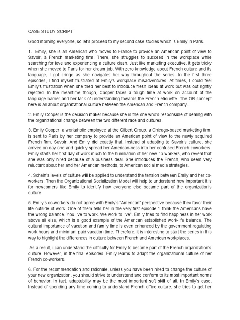 Emily in Paris: Cultural Clash Case Study | PDF | Organizational ...