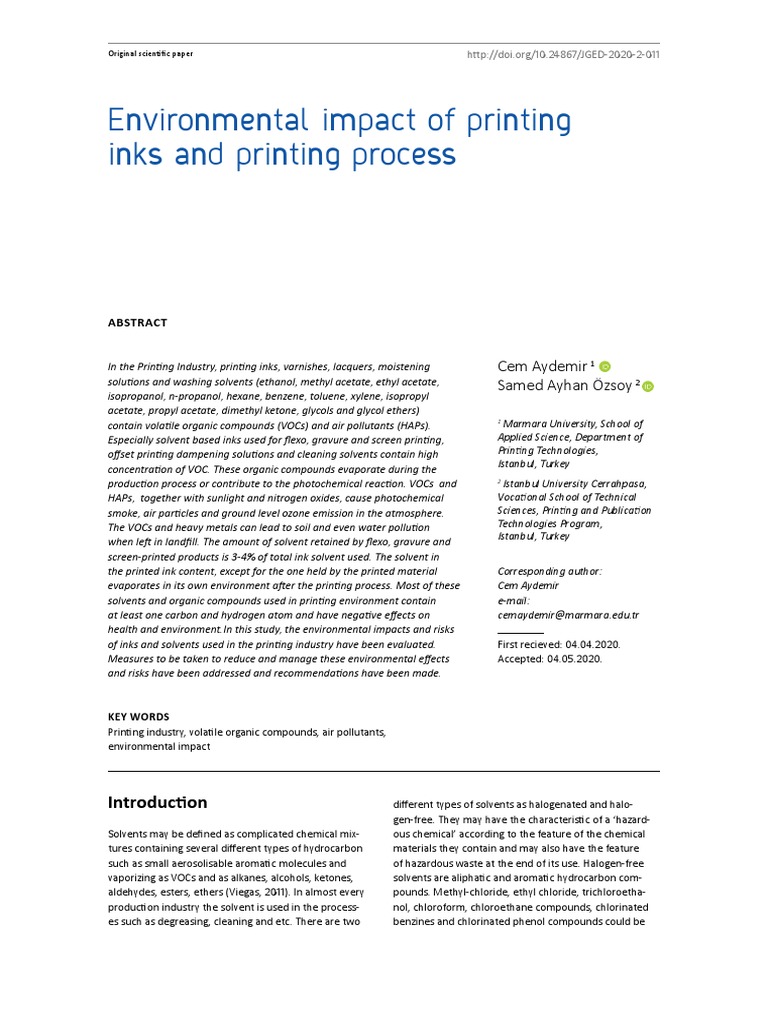 Environmental Impact of Printing Inks and Printing | PDF | Volatile ...