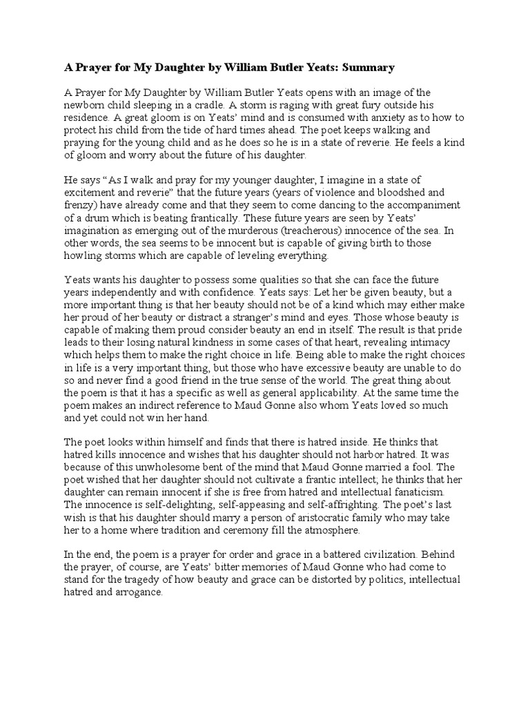 A Prayer For My Daughter by William Butler Yeats | PDF | W. B. Yeats