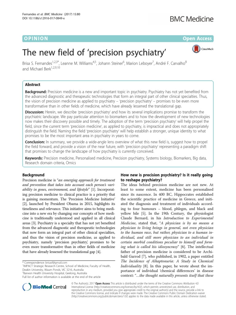 Precision Psychiatry: A Paradigm Shift | PDF | Psychiatry ...