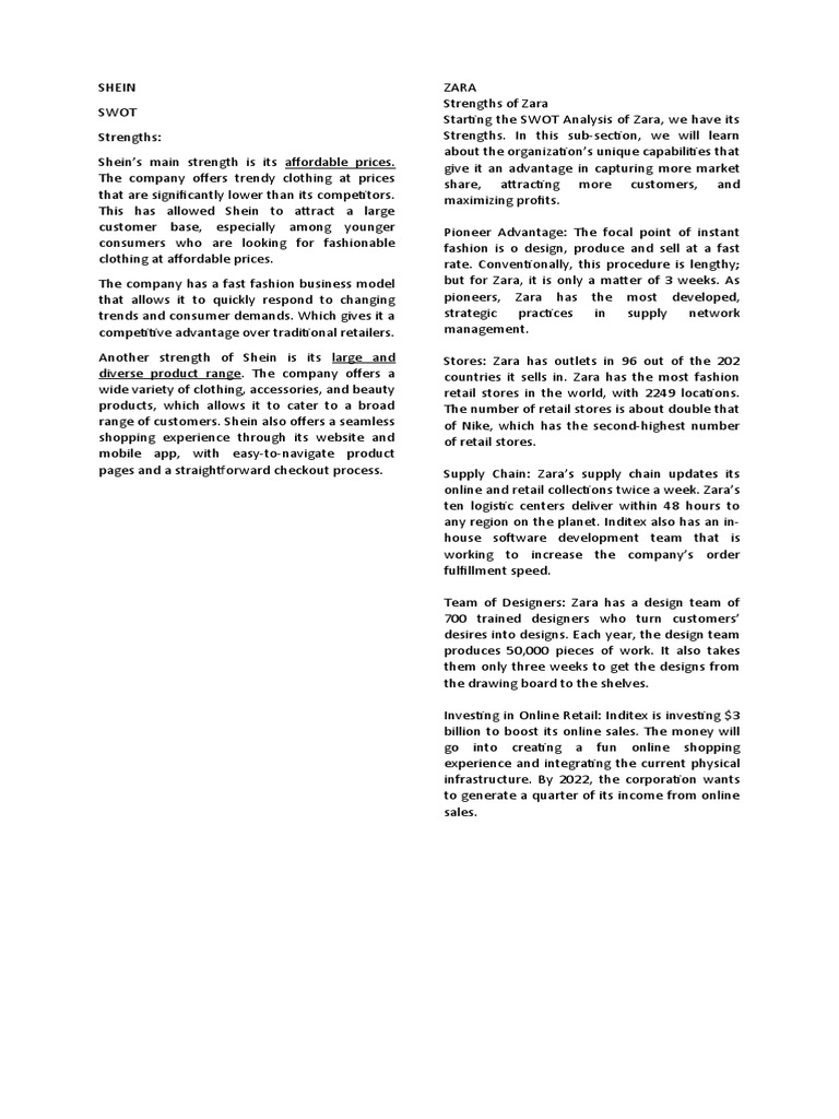 SHEIN Vs Zara Porters Swot | PDF | Retail | Supply Chain